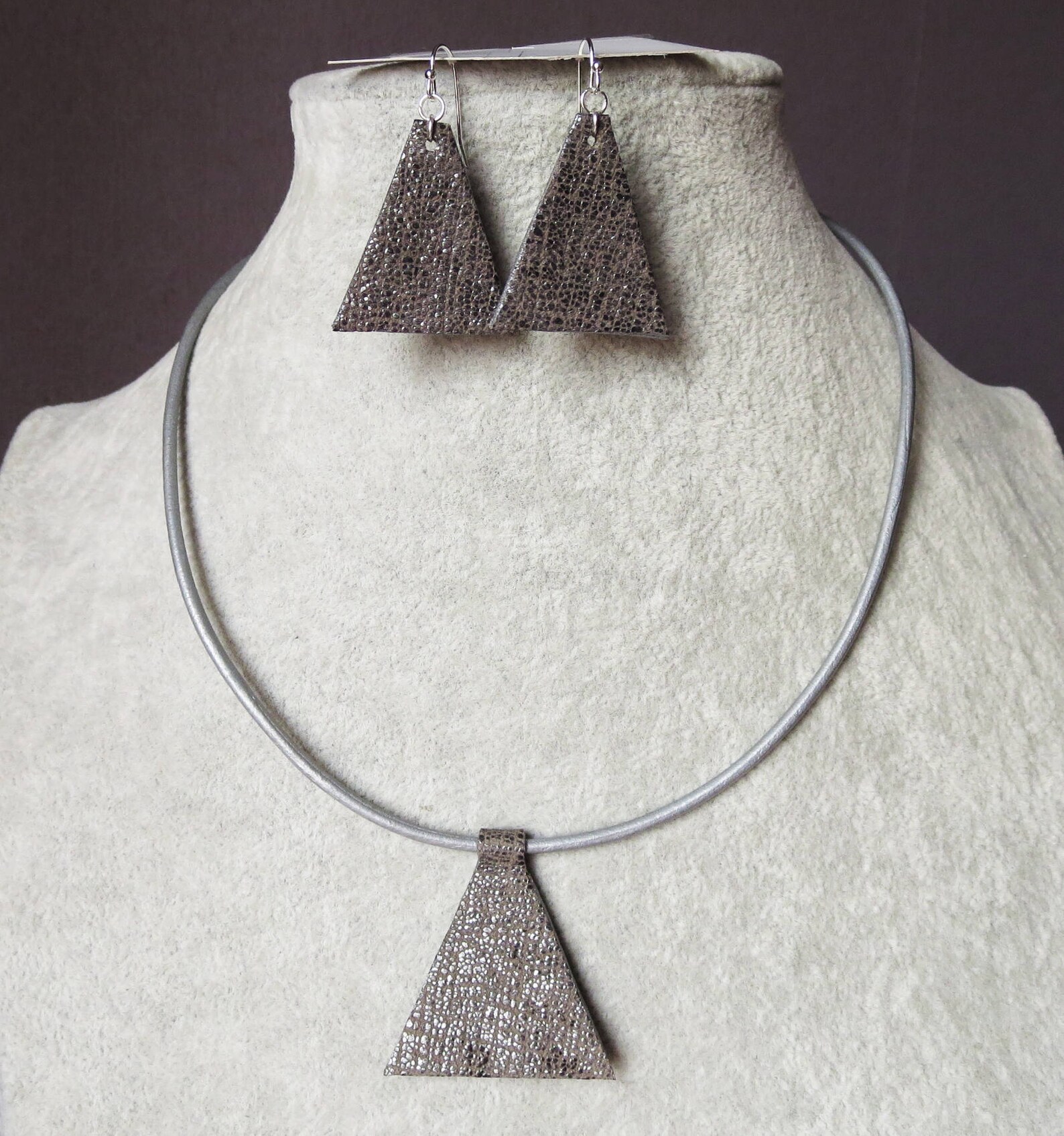Silver Geometric Leather Set Triangle Shape Pendant - Etsy