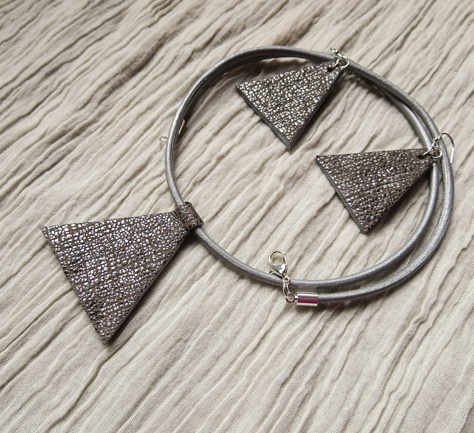 Silver Geometric Leather Set Triangle Shape Pendant - Etsy