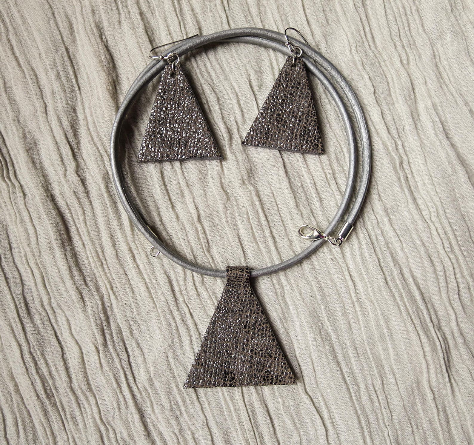 Silver Geometric Leather Set Triangle Shape Pendant - Etsy
