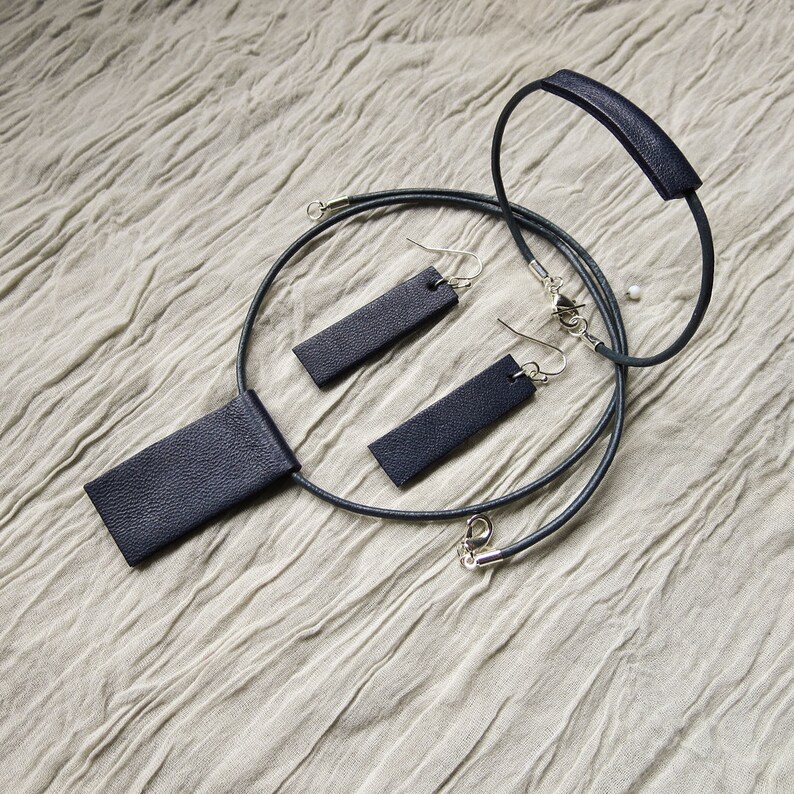 Geometric Leather Set, Rectangle Shape, Pendant Necklace, Leather ...