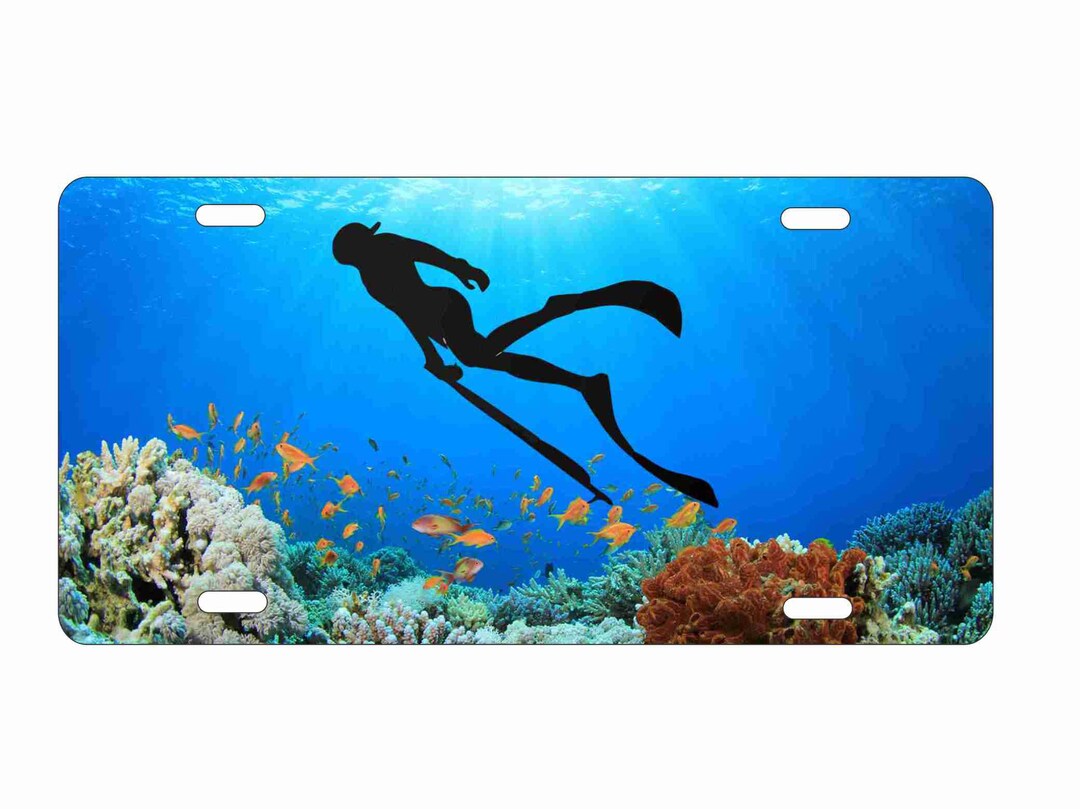 Scuba Diver Coral Reef Spearfishing Personalized Novelty Front License ...