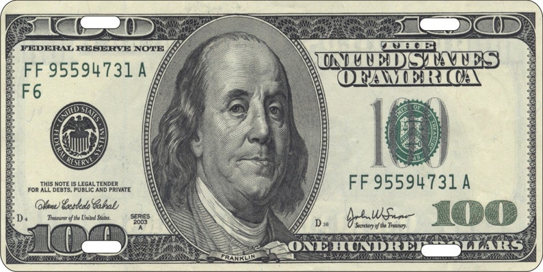 100 Dollar Bill Personalized Novelty Money License Plate Decorative ...