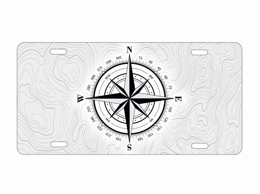 Compass Rose on Topographic Map Novelty License Plate Decorative Vanity ...