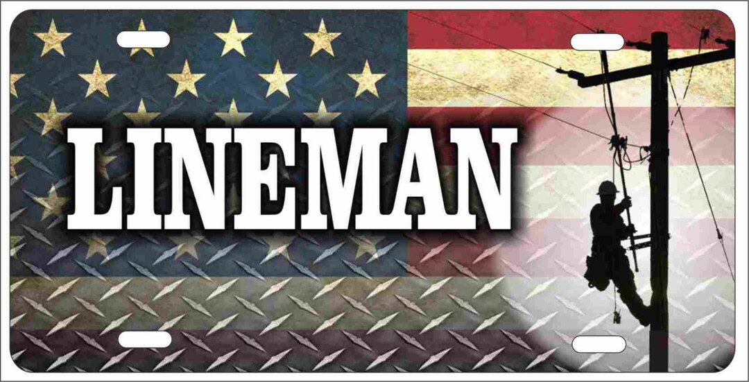 Lineman on American Flag Personalized Novelty Front License Plate ...