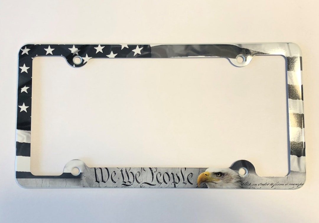 We the People License Plate Frame American Flag and Bold Eagle ...