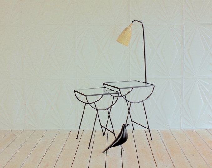 Pair George Nelson Style Arbuck Nesting Tables With Lamp Metal Iron Leg ...
