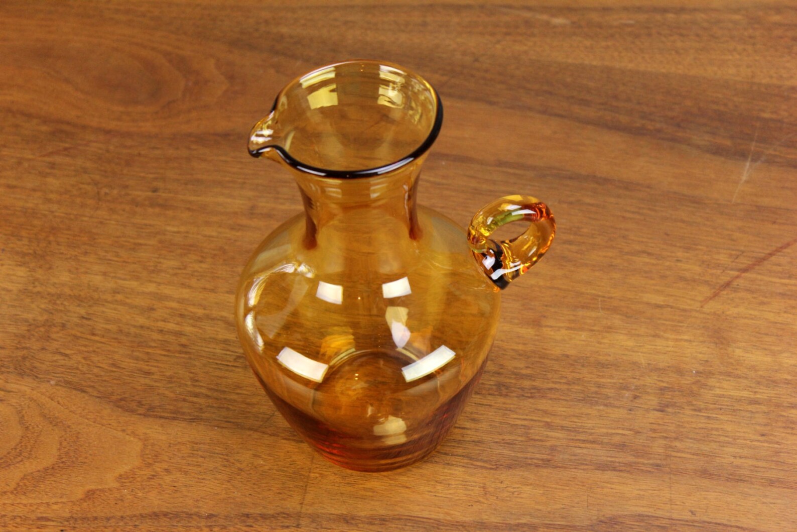 Mid Century Amber Small Glass Pitcher Unique Ring Handle - Etsy