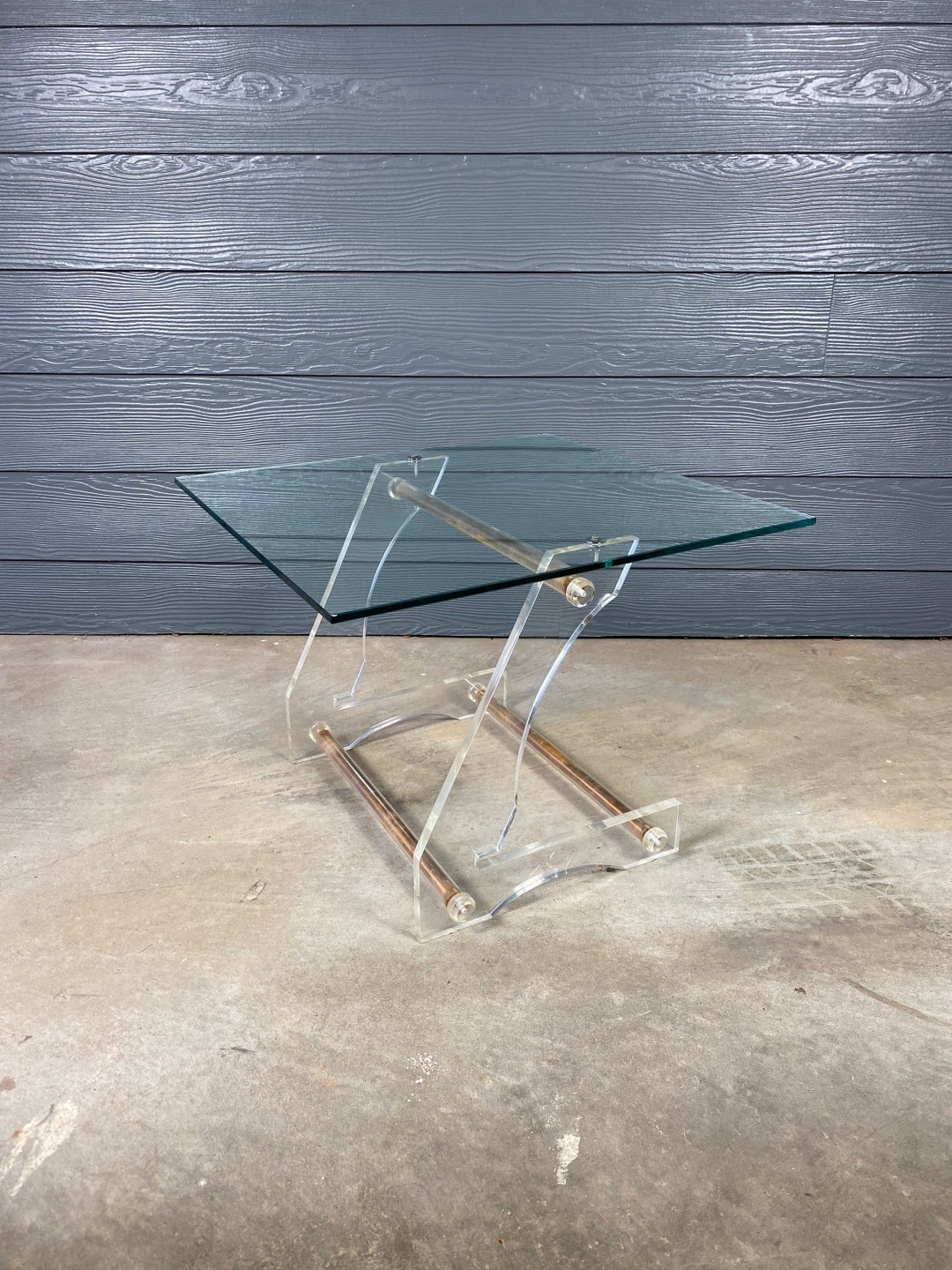 Vintage Mid Century Modern Lucite Glass Side Table Night Stand 60's 70 ...