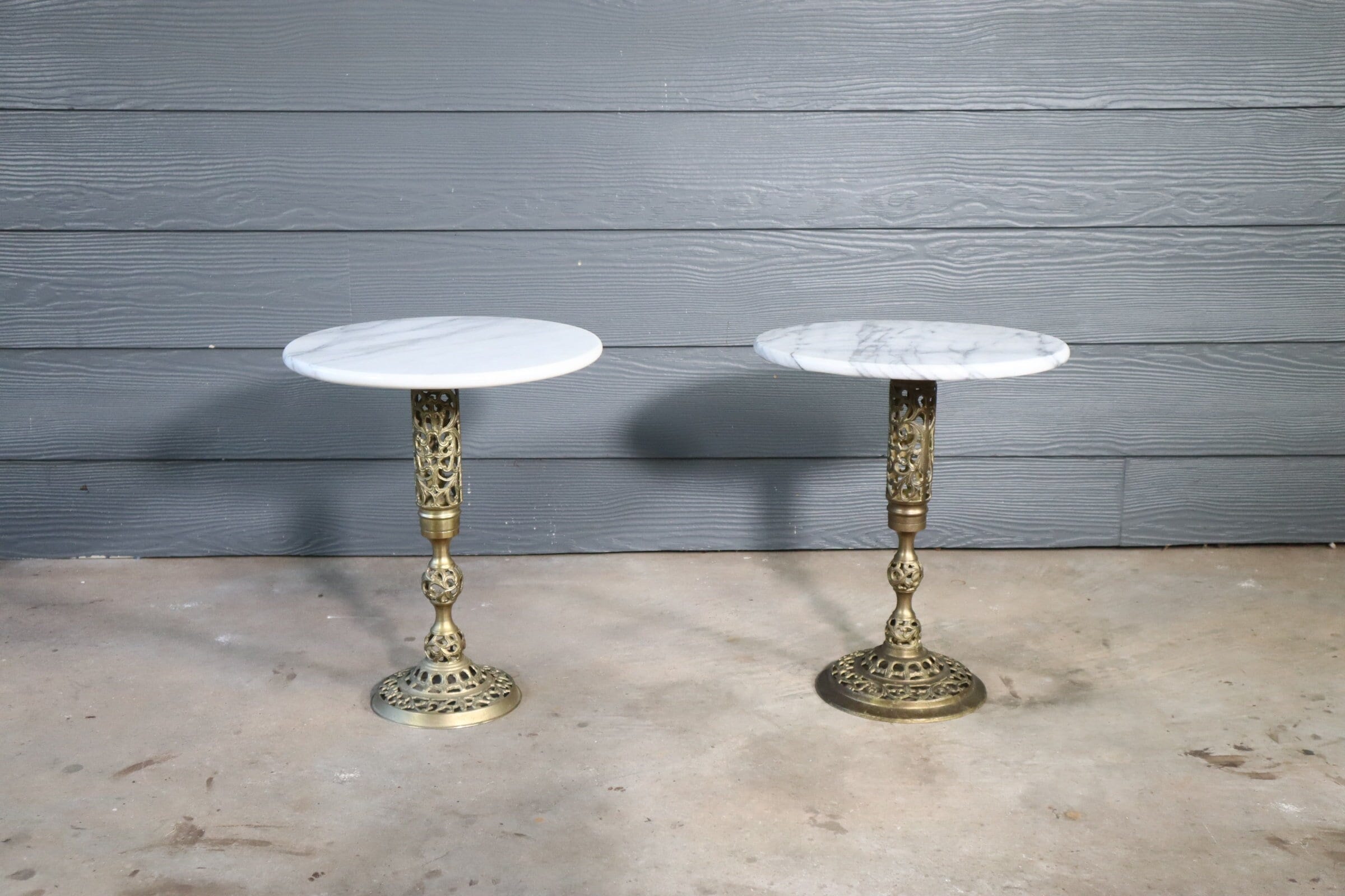 Vintage Pair Brass Carrara Marble Brass Pedestal Base Side Table Hollywood Regency Neoclassical Occasional 70 s Etsy