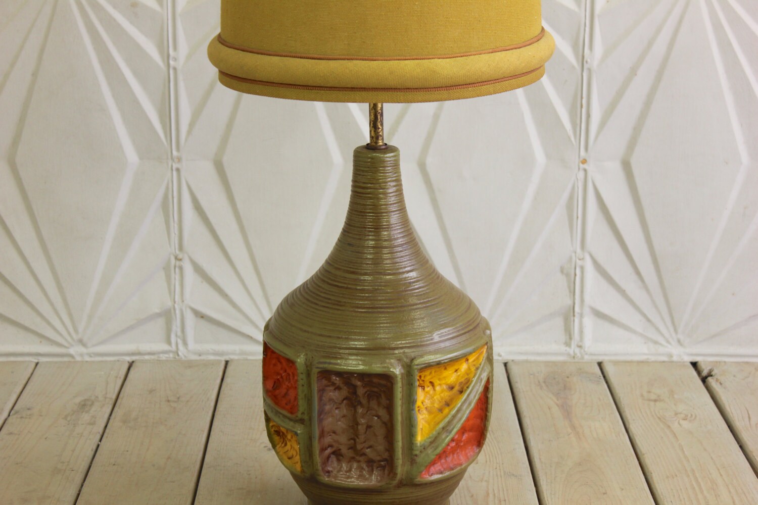 Vintage Plasto Mfg Co. Green Geometric Color Block Lamp Large | Etsy