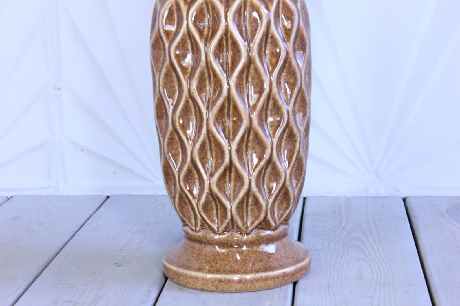 Mid Century Brown Textured Ceramic Pattern Lamp Walnut Wood - Etsy