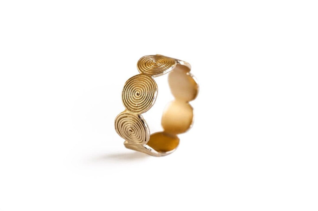 18K Solid Gold Large Greek Spiral Ring, Statement Wide Wedding Band ...