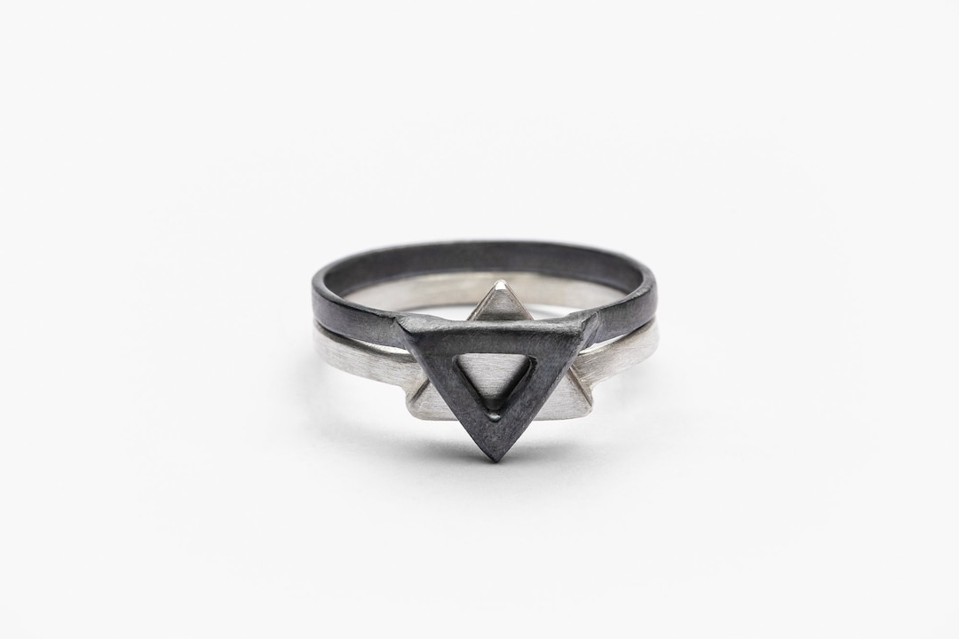 2-piece Sterling Triangular Ring | Silver & Oxidized (black) Silver ...