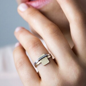 Bridal Set, 14K Solid Gold Engagement Ring and Wedding Band, Mixed ...