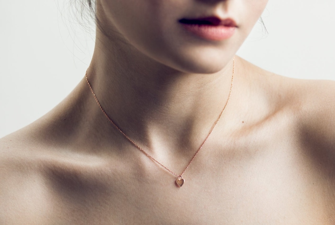 Rose Gold Heart Necklace, 14K Solid Gold Necklace, Love Gift ...
