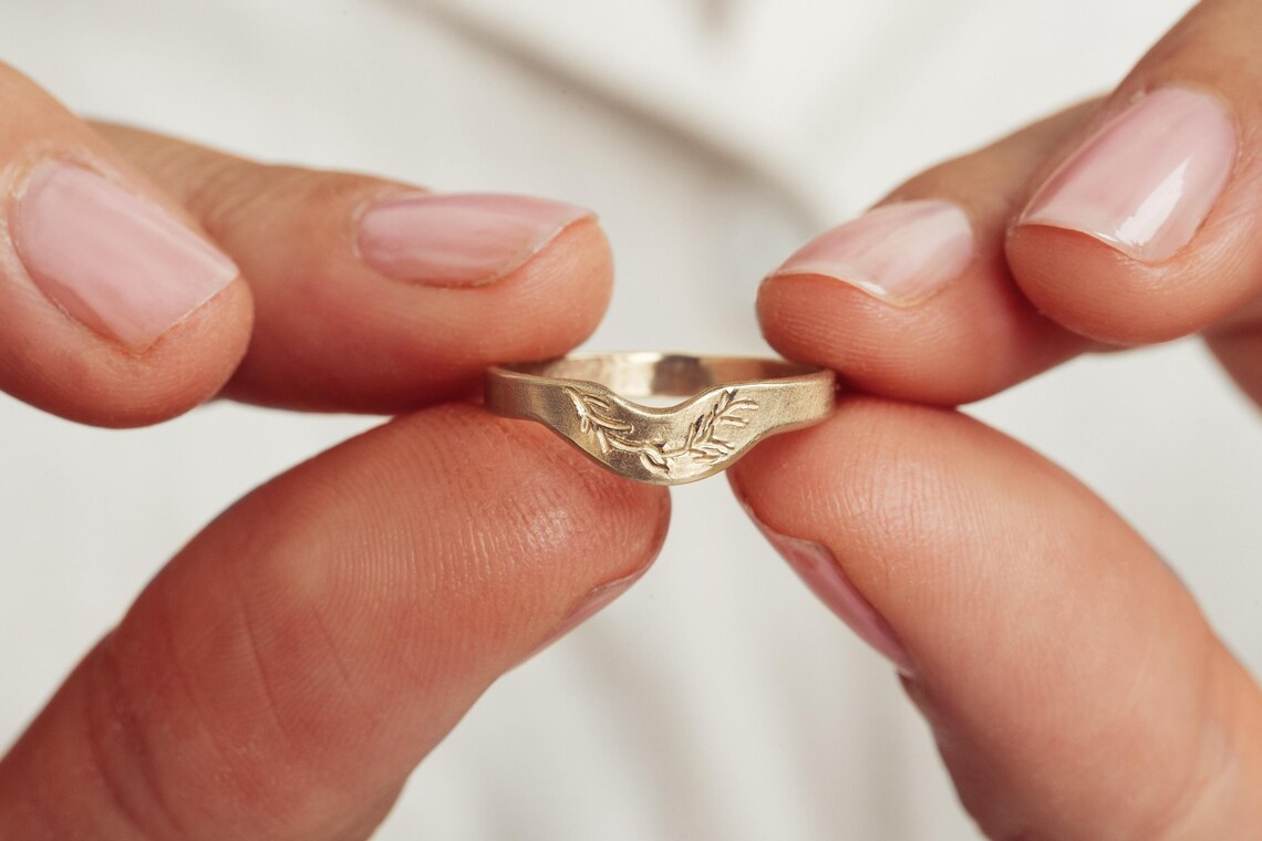 14K Solid Gold Women's Nesting Ring, Gold Wedding Band, Dainty Unique ...