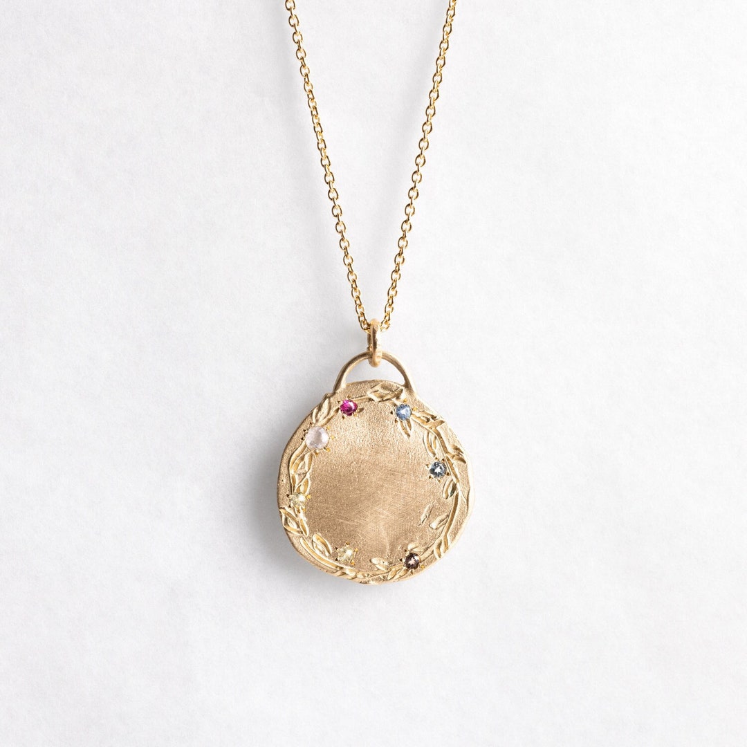 14k Solid Gold Coin Necklace, Custom Family Birthstone, Generation ...