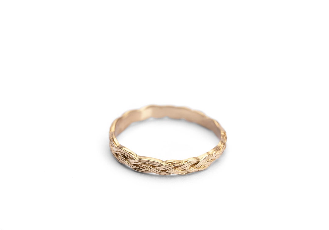 14K Yellow Gold Braid Rings, Delicate Braided Wedding Band, Woven ...
