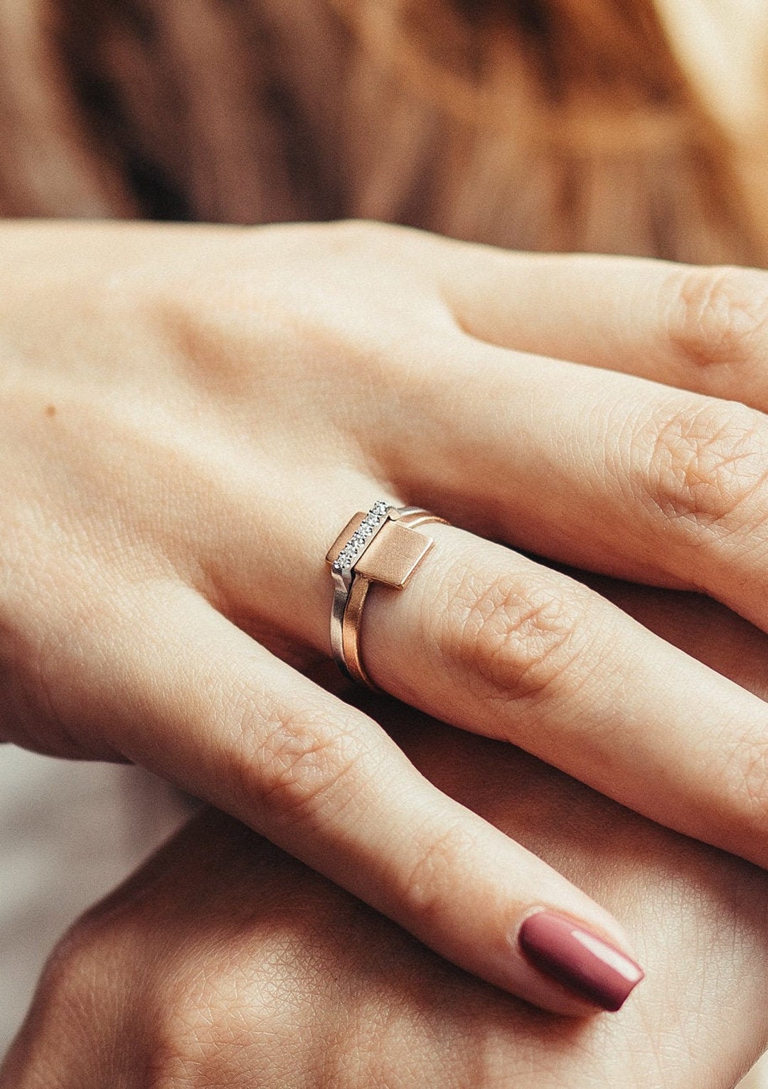 14K Gold Modern Geometric Stack Rings, Modern Rings, Solid Gold Signet ...
