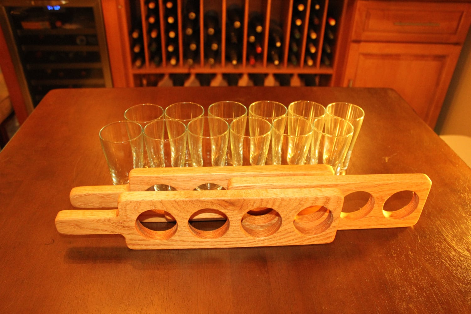 3 Hand Made Red Oak Beer Flight Paddle With or Without 7ounce Glasses ...
