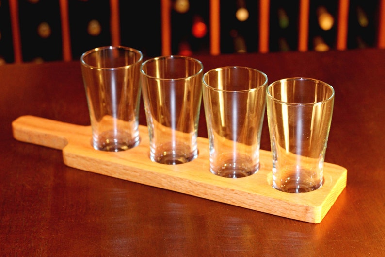 Hand Made Red Oak Beer Flight Paddle With or Without 7 Ounce Glasses - Etsy