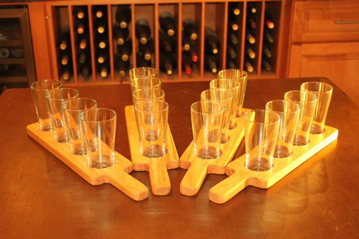 4 Hand Made Red Oak Beer Flight Paddle With or Without 7ounce Glasses ...
