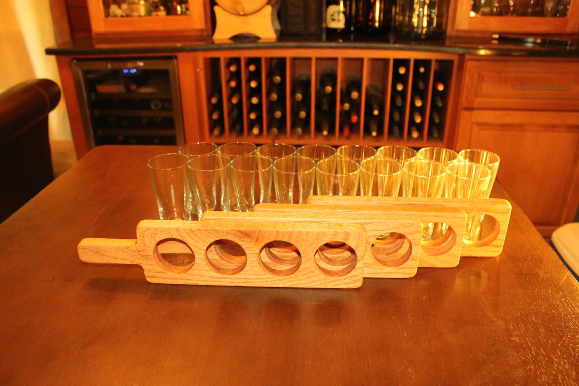 4 Hand Made Red Oak Beer Flight Paddle With or Without 7ounce Glasses ...