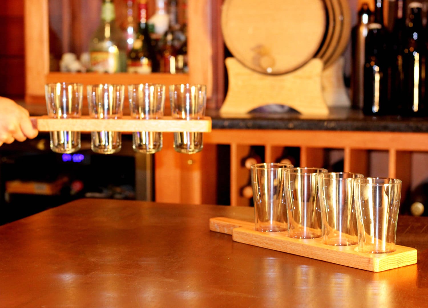 2 Hand Made Red Oak Beer Flight Paddle With or Without 7ounce Glasses ...