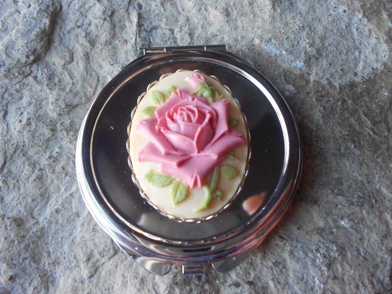 Pink or Purple Rose Cameo Compact Mirror - Makeup Mirror, Lipstick ...