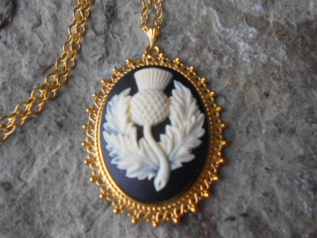 Scottish Thistle Cameo Gold Plated Pendant Necklace - Unique - Scotland ...