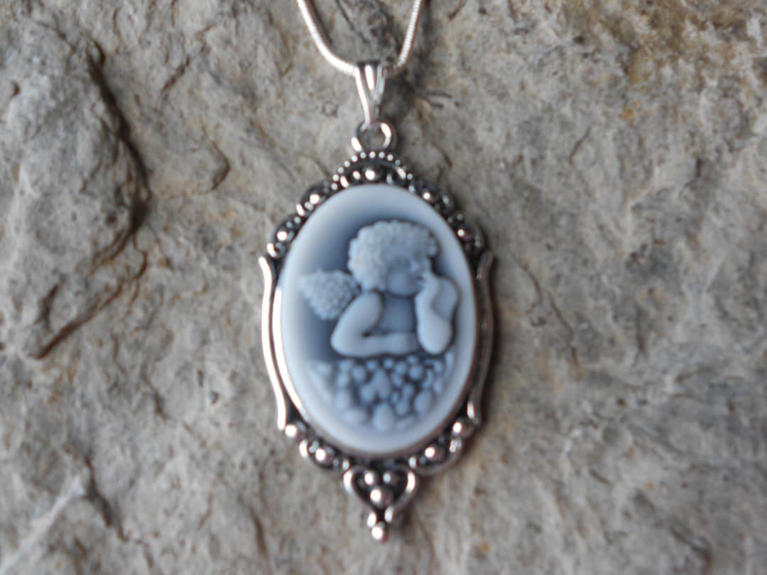 Guardian Angel - Cherub - on Cloud Cameo Pendant Necklace - Easter ...