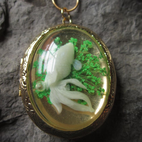 Choose Blue or White Goldfish Koi Bronze Cameo Locket - Etsy