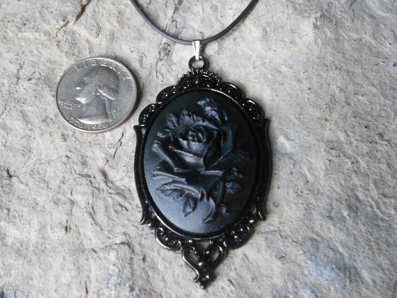 Stunning Black Rose Cameo Pendant Necklace 2 Long - Etsy
