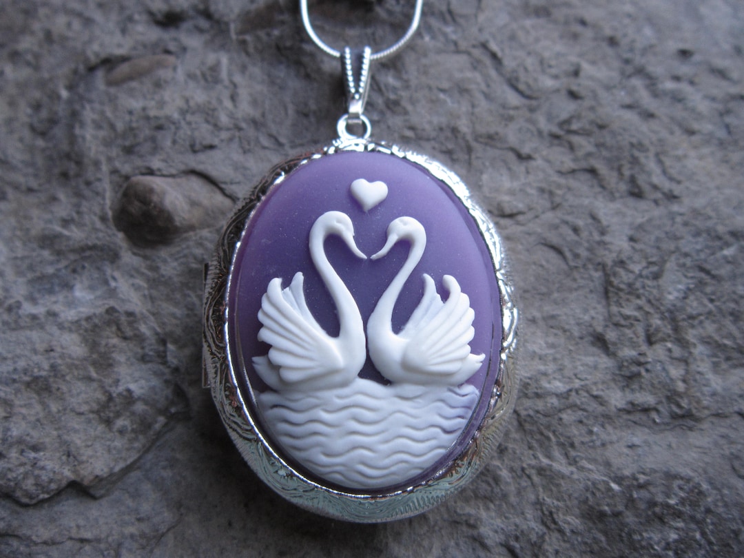 Choose Purple or Blue - Swans Forming a Heart Pendant Locket - Love ...