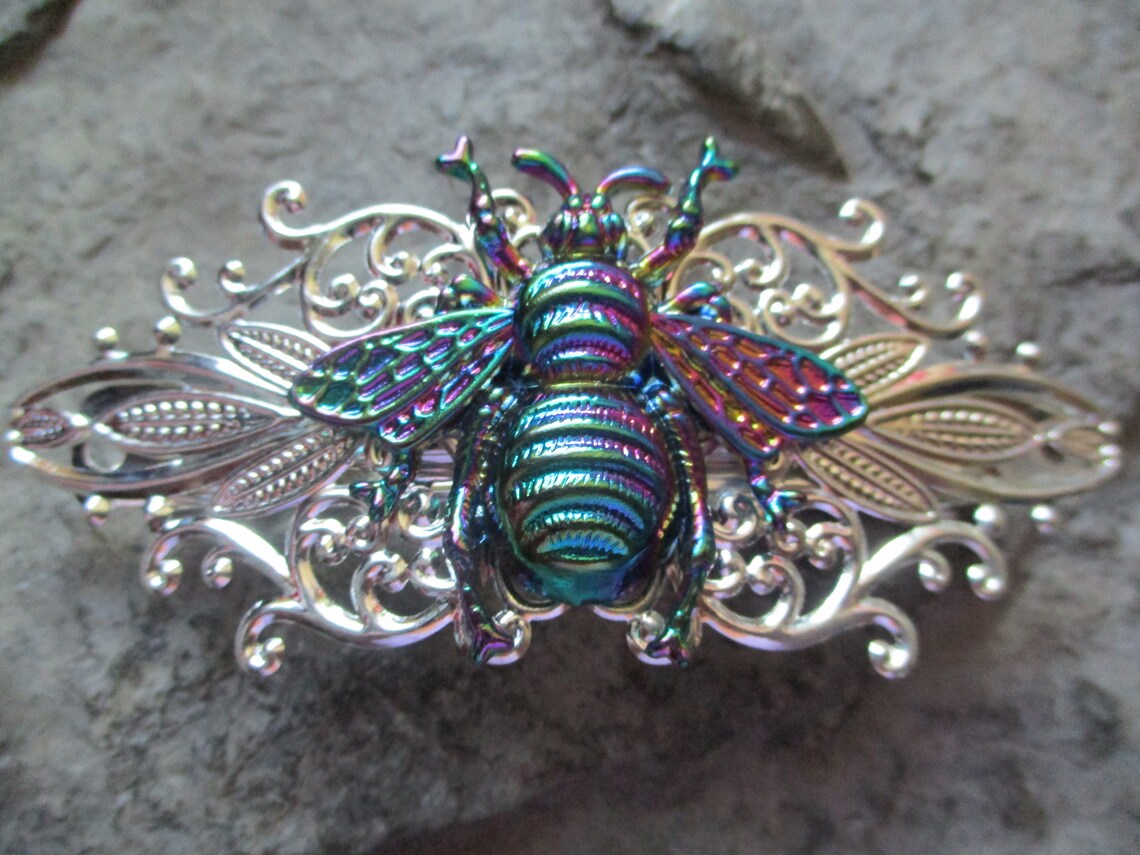 Choose Gold or Silver Iridescent Rainbow Bee Filigree - Etsy