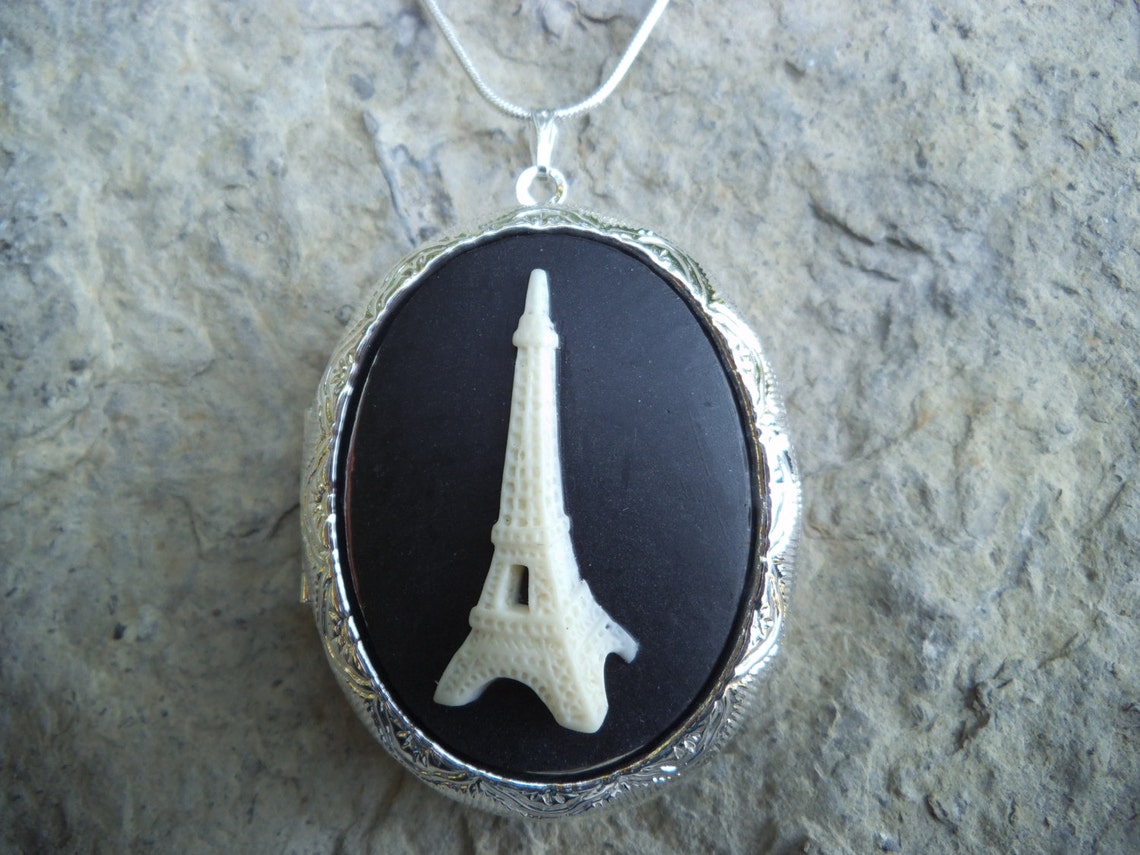 Locket--stunning Eiffel Tower Pendant Locket-- 2" Long---.925 Plated 22 ...