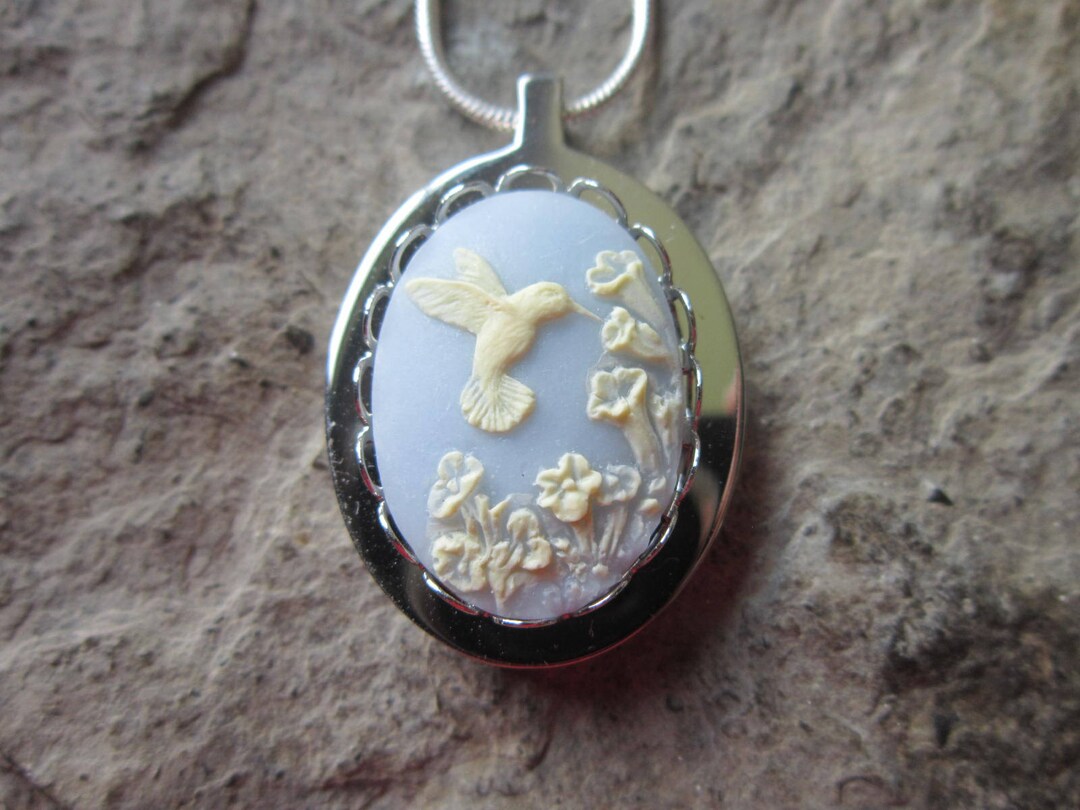 Choose Blue or Pink - Hummingbird Cameo Stainless Steel Urn Necklace ...