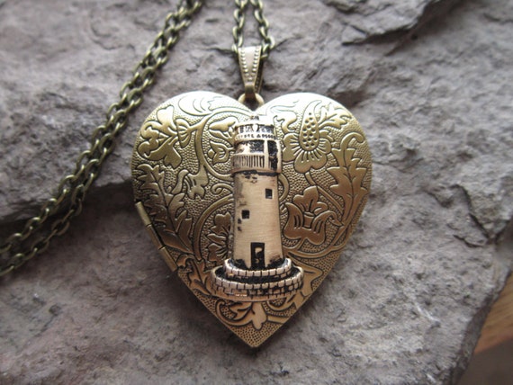Bronze Lighthouse Heart Lockets Great Quality Nautical | Etsy