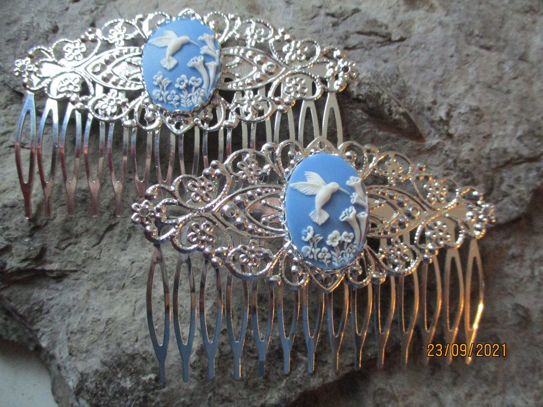 Choose Blue, Black, Purple, or Pink - Pair of Hummingbird Cameo Silver ...