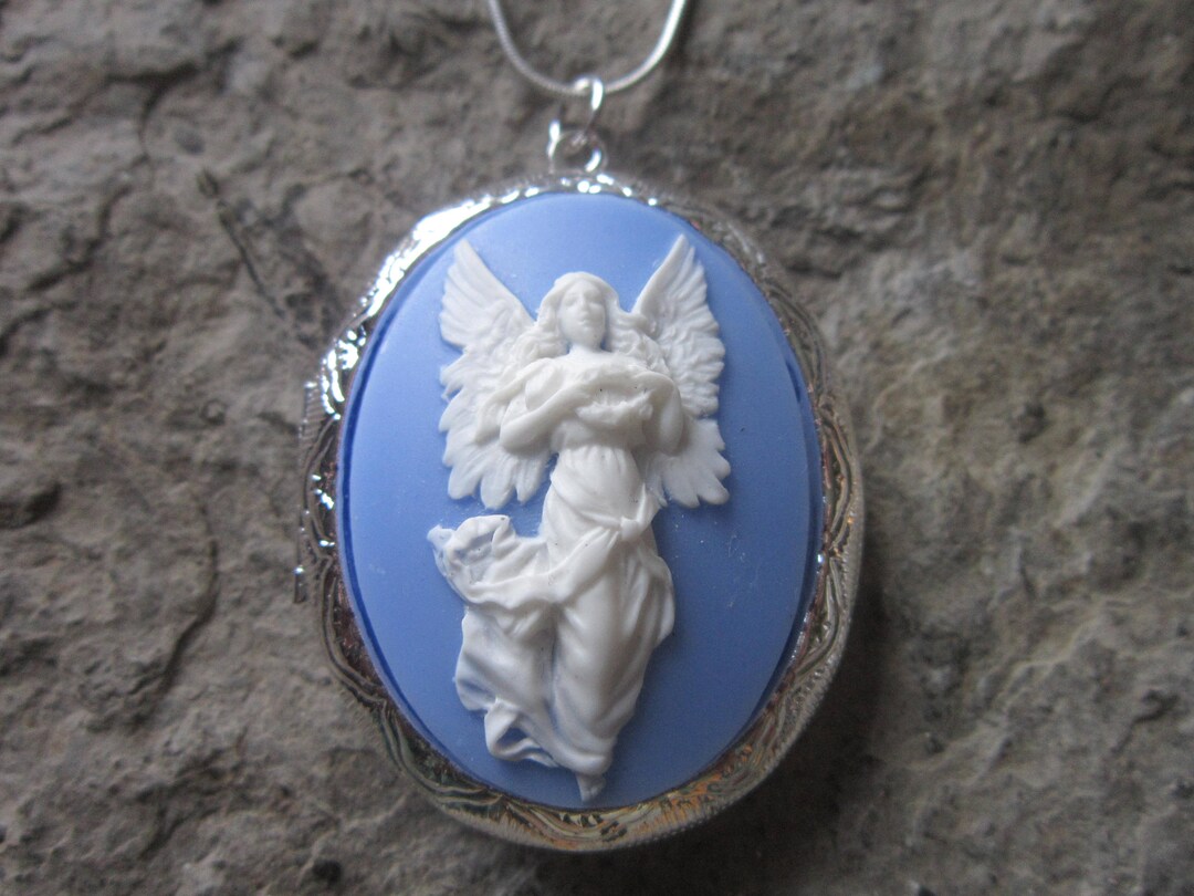 Choose Silver or Bronze - Guardian Angel Cameo Locket - Religious ...
