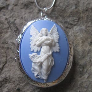 Choose Silver or Bronze - Guardian Angel Cameo Locket - Religious ...