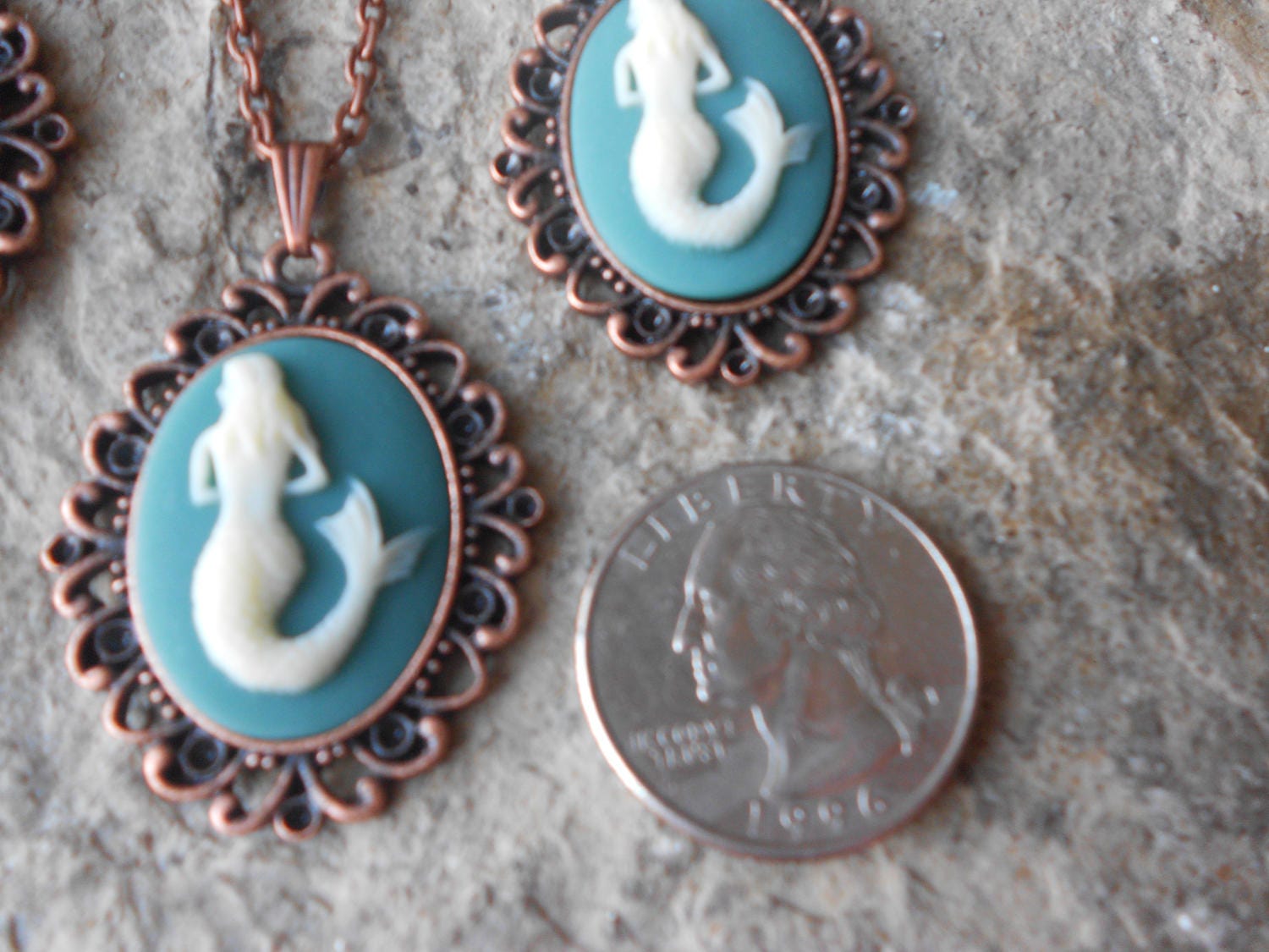 Stunning 2 Piece Copper Set- Mermaid Cameo Necklace and Earrings ...
