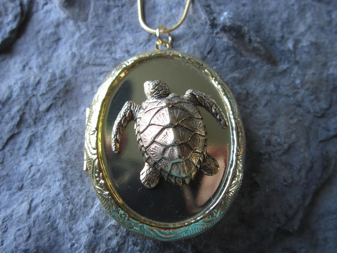 Sea Turtle Gold Plated Locket - Quality - Photos, Keepsakes, Vacation ...