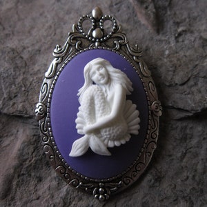 Choose Blue, Purple, Pink or Black - Mermaid Sitting in a Shell Cameo ...