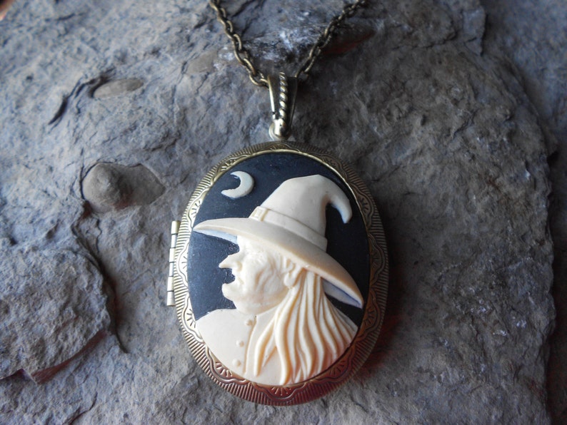 Halloween Witch Locket 2 Long Witch Hat Moon - Etsy