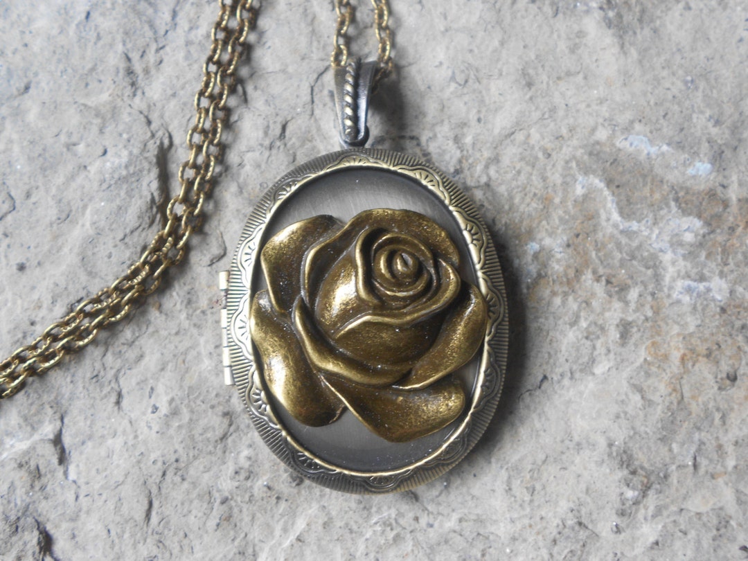Bronze Rose Locket - Antiqued Look - Quality - Wedding -bridesmaid ...