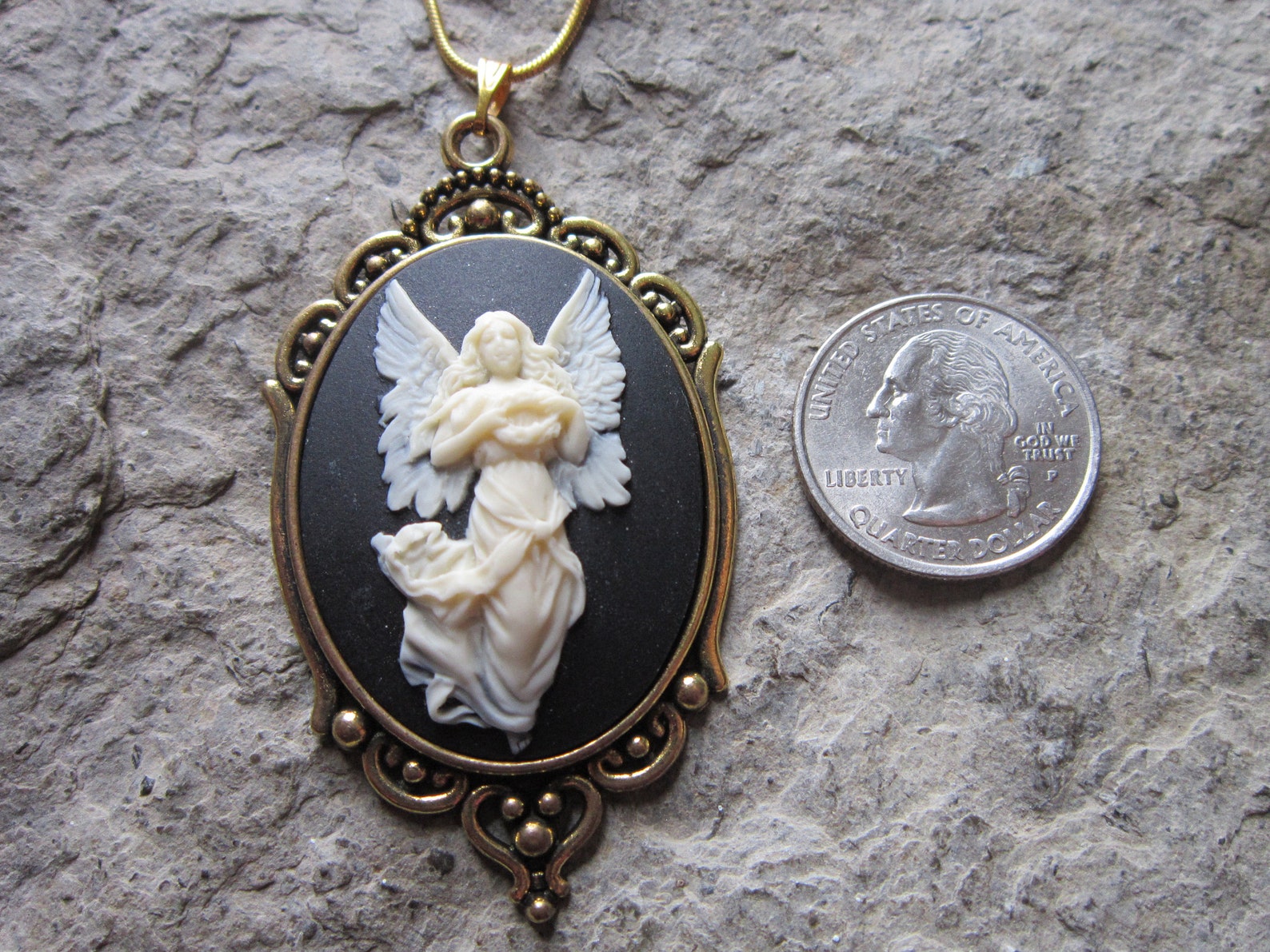 Flying Guardian Angel Cameo Gold Plated Pendant Necklace - Unique ...