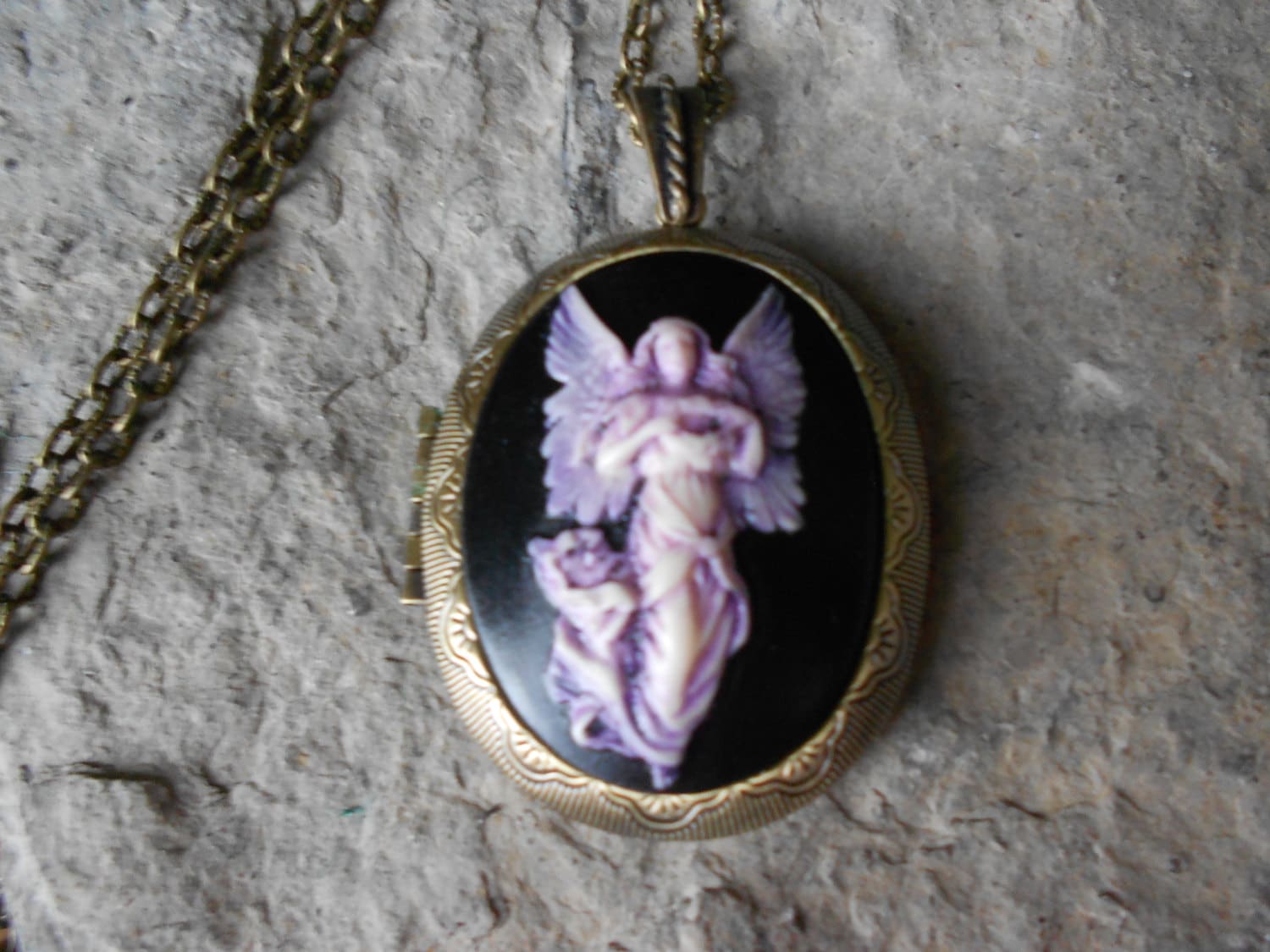 Locketstunning Guardian Angel Cameo hand Painted purple - Etsy