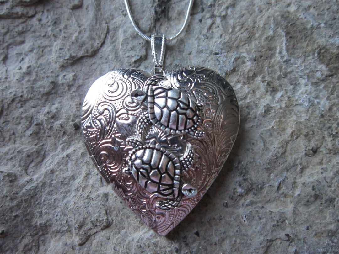 Sea Turtle (s) Silver Plated Heart Locket!!! High Quality - Tortoise ...