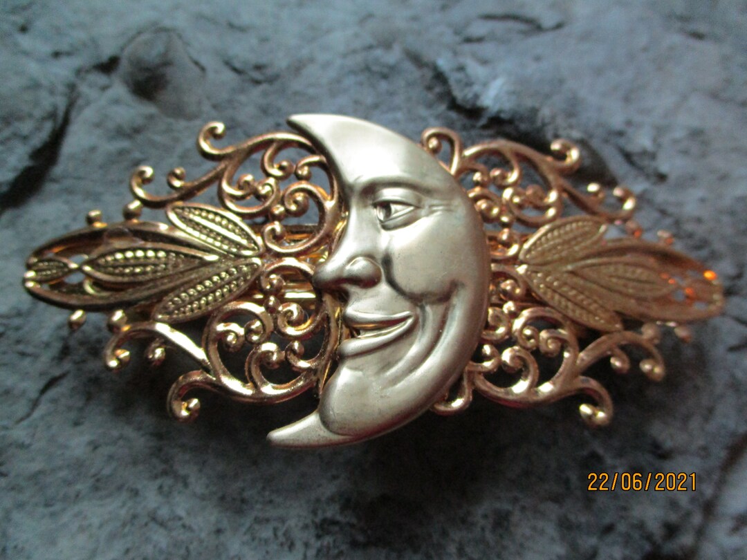 Halbmond Mond Gold Filigree Haarspange - Handmade - Haarschmuck - Mond ...